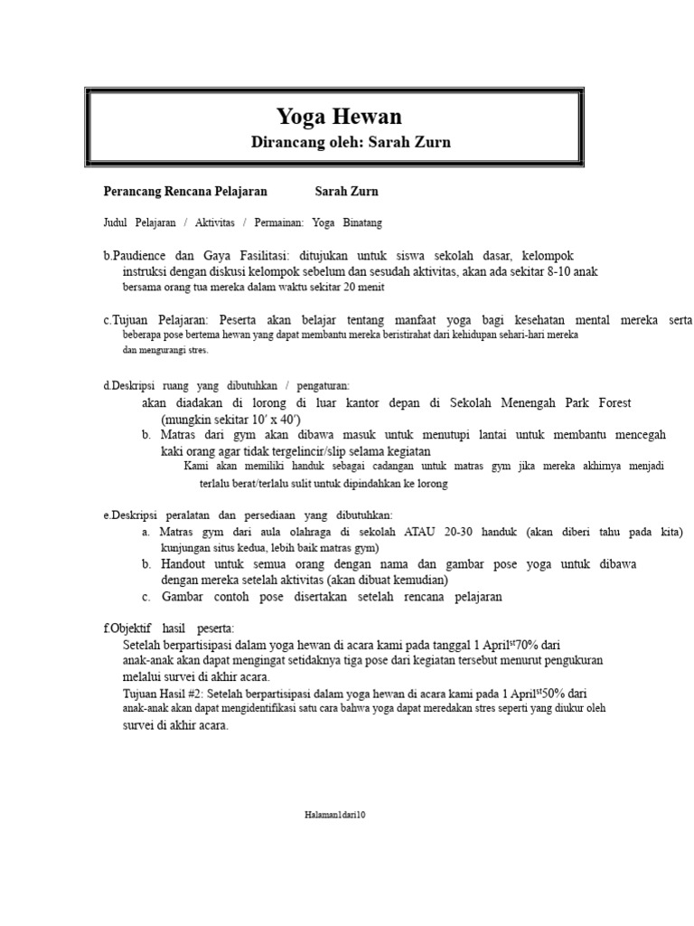 RPTM 456 Rencana Pelajaran Yoga Hewan | PDF
