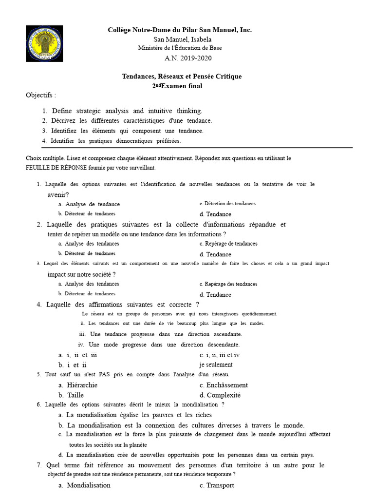Examen final sur les tendances et réseaux | PDF | Changement climatique ...