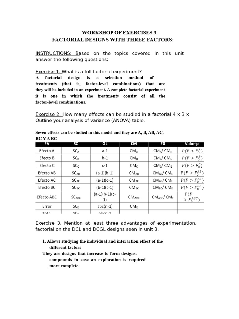 Workshop of Exercises 3. Factorial Design With 3 Factors | PDF ...