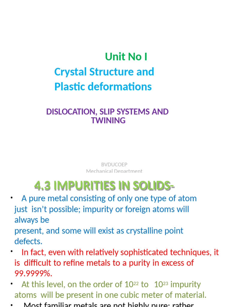 Unit No I Plastic Defr SDL | PDF | Dislocation | Plasticity (Physics)