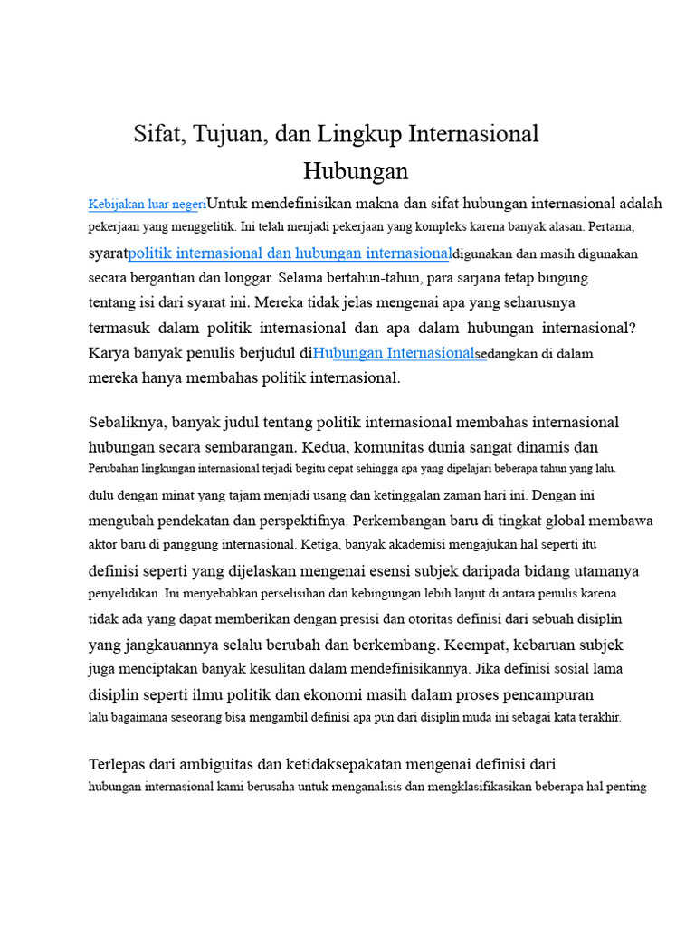 Makna, Sifat, Dan Lingkup Hubungan Internasional | PDF