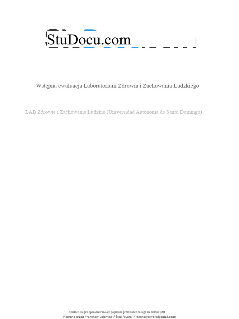 Wstępna Ocena - Laboratoria Zdrowia I Zachowania Ludzkiego | PDF