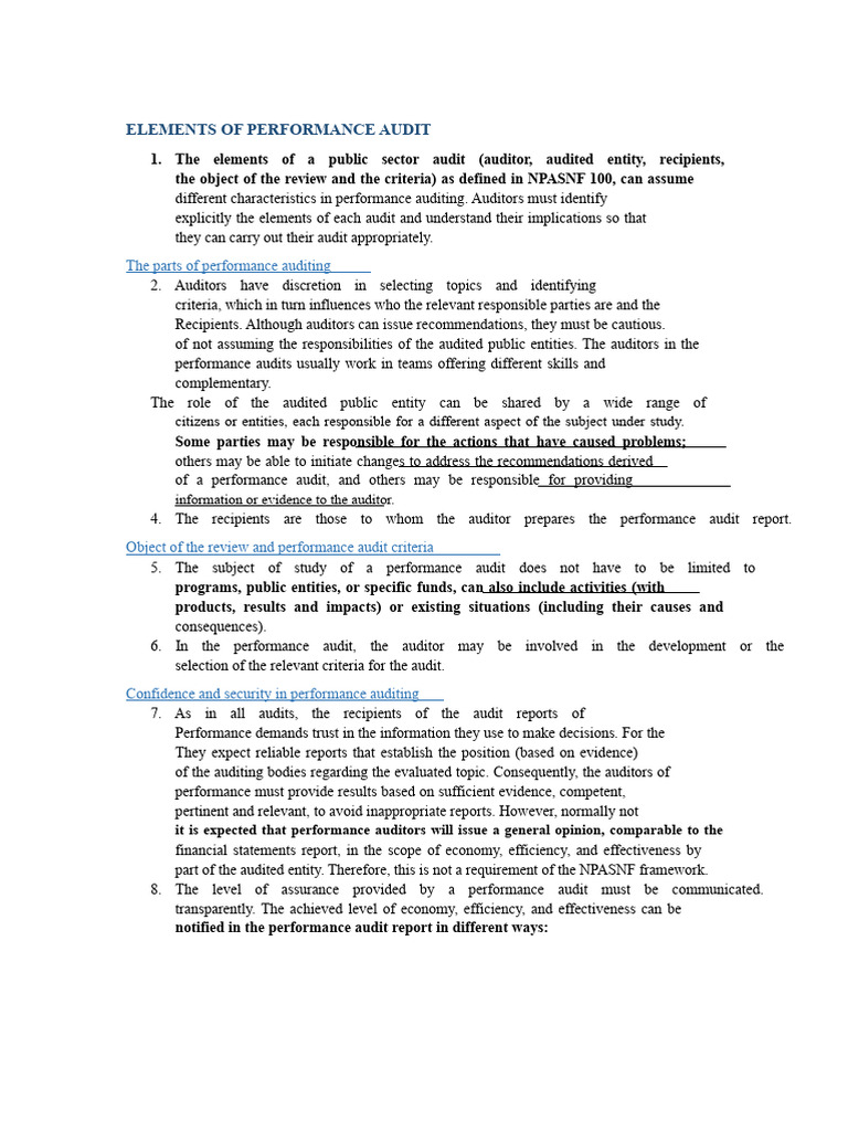 Key Elements of Performance Audits | PDF | Audit | Auditor's Report