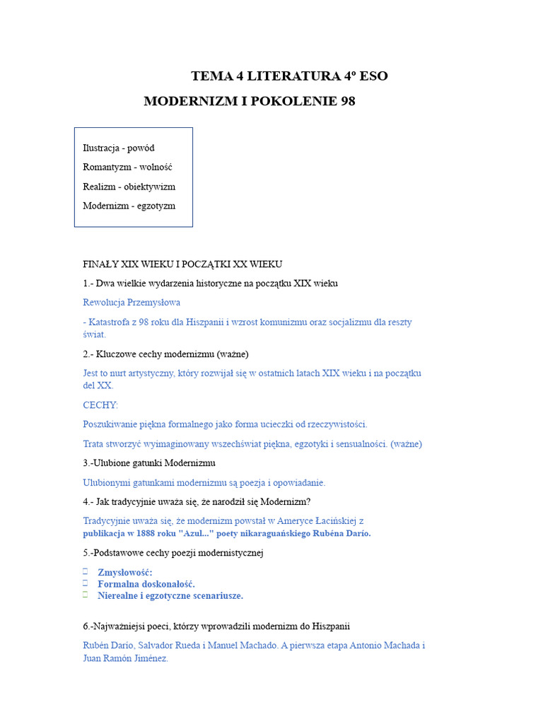 Temat 4 Literatura 4. Klasa ESO Poprawiony Już | PDF