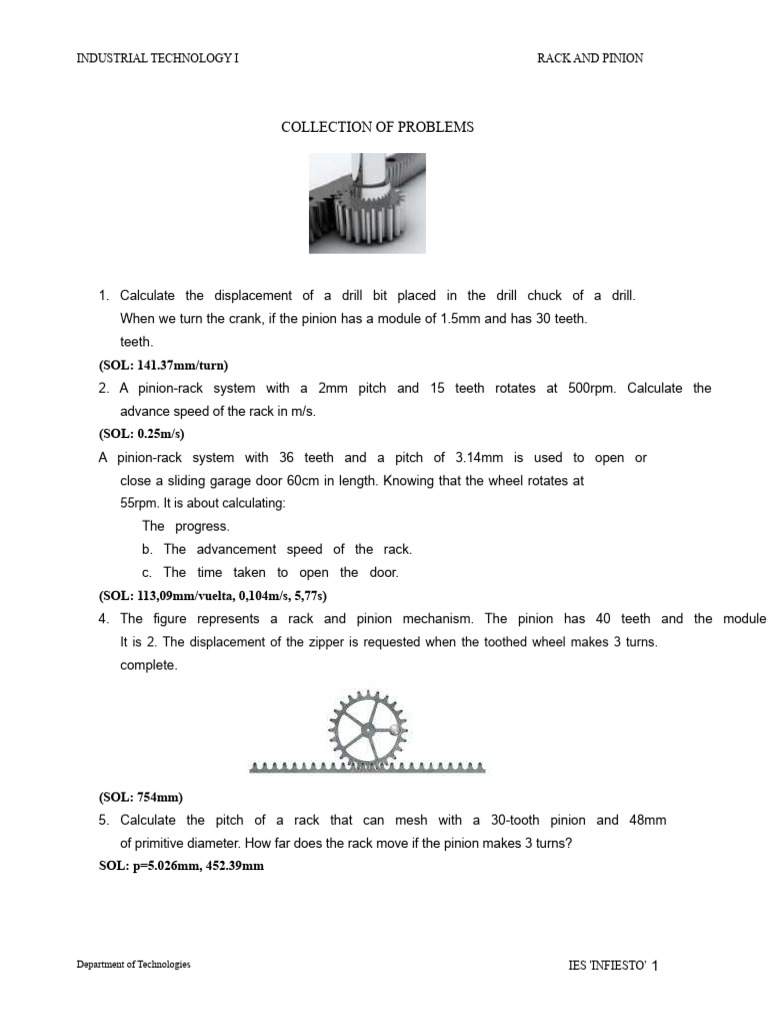 Rack and Pinion Problem Set | PDF | Drill | Mechanical Engineering