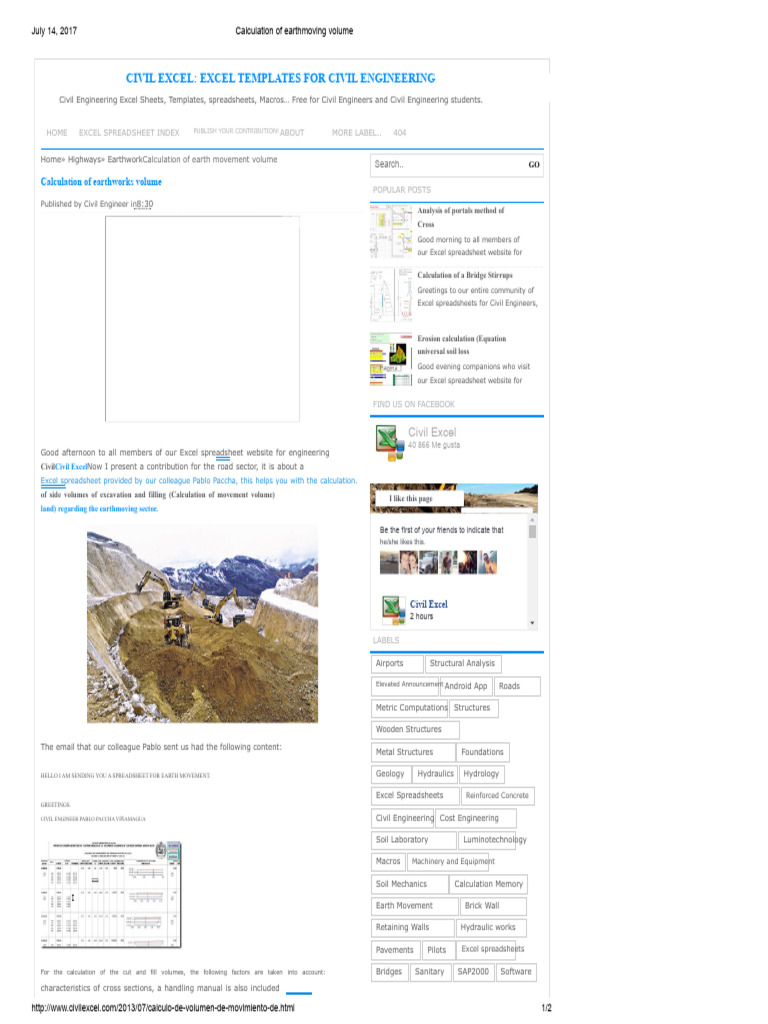 Earthmoving Volume Calculation Guide | PDF | Microsoft Excel | Spreadsheet