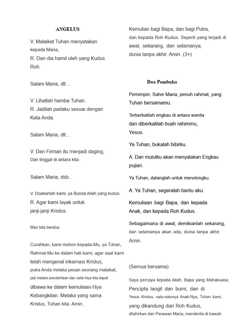 DOA ANGELUS Dan Doa Rosario | PDF