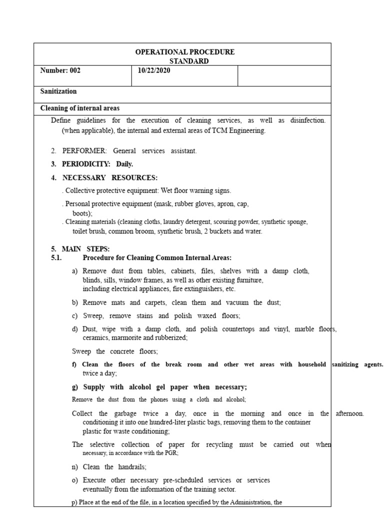 Pop 002 - Cleaning of Internal and External Areas | PDF | Personal ...