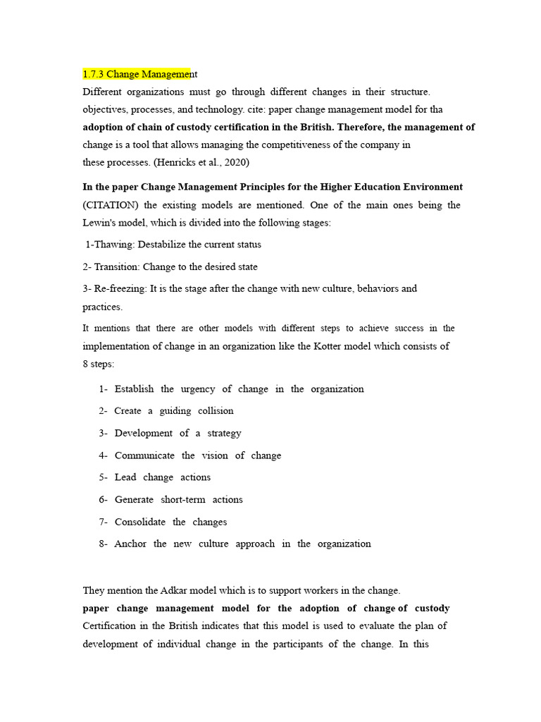 Theoretical Framework - Change Management | PDF