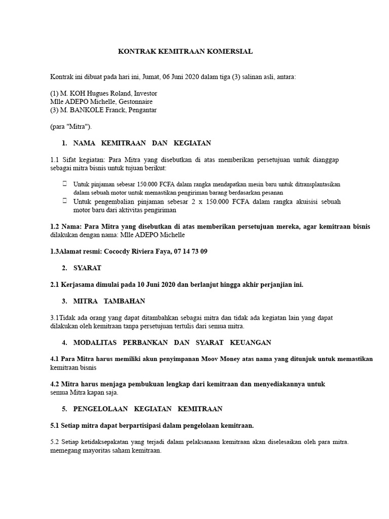 Perjanjian Kemitraan Komersial | PDF