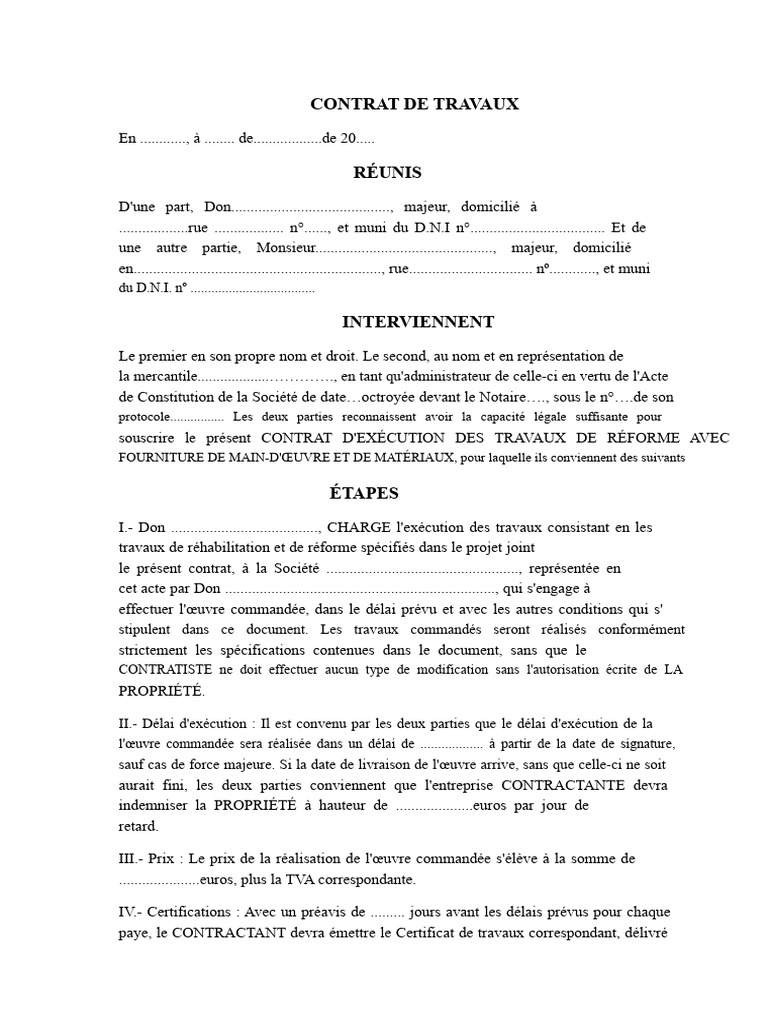 Contrat d'exécution de travaux de réforme | PDF