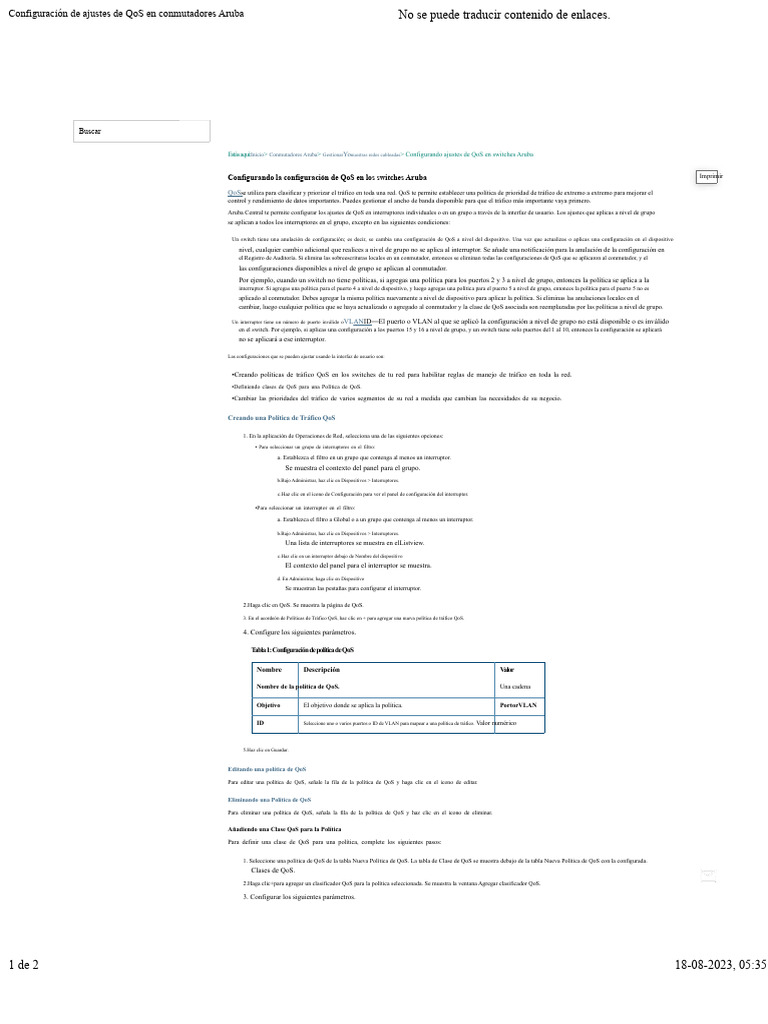 Configuración de QoS en Switches Aruba | PDF | Calidad de servicio ...