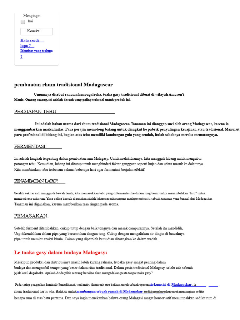 Pembuatan Rum Tradisional Madagaskar | PDF