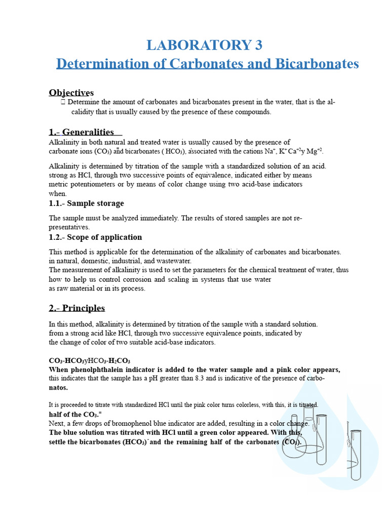 Carbonate and Bicarbonate Analysis in Water | PDF | Alkalinity ...