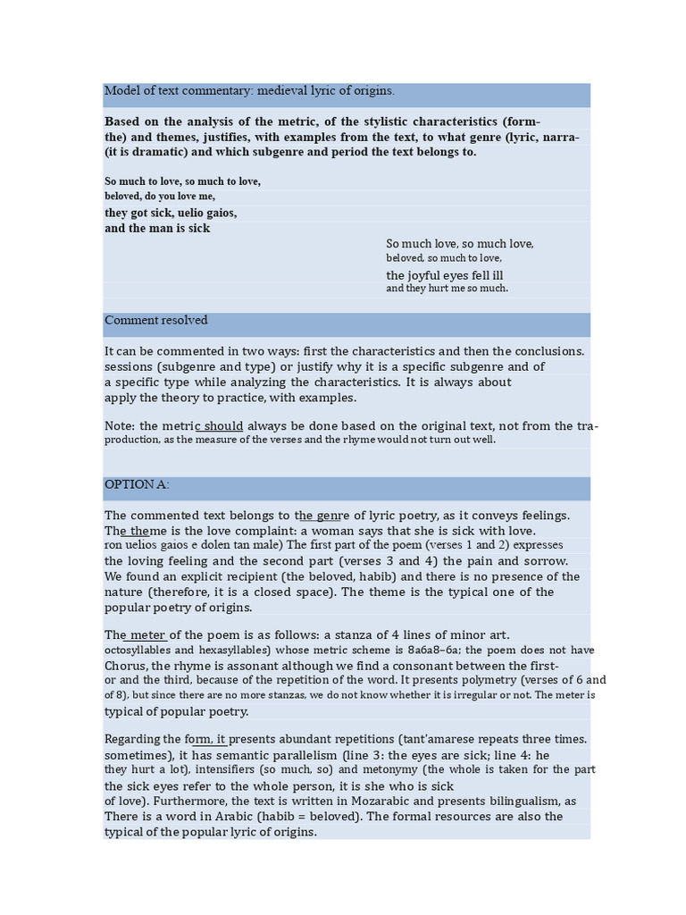 Commentary On Texts of Popular Medieval Lyric | PDF | Poetry | Metre ...