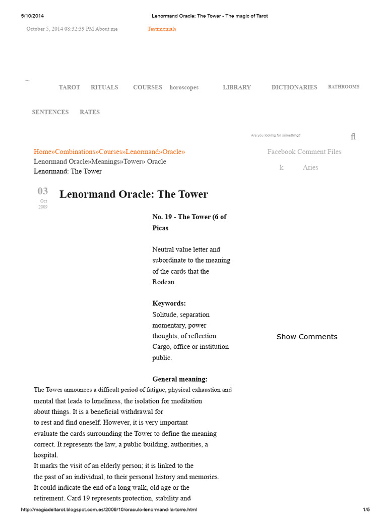 Lenormand Oracle - The Tower - The Magic of Tarot | PDF | Psychology ...