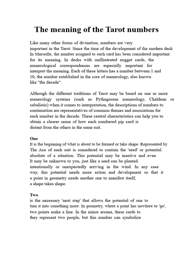 The Meaning of The Numbers in Tarot | PDF | Tarot