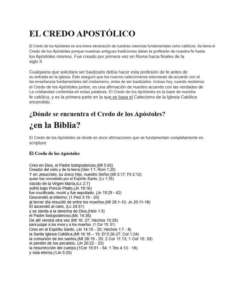 Credo Apostólico y Bienaventuranzas | PDF | Credo | Apóstol