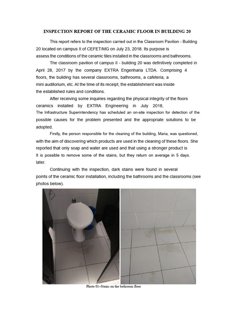 Inspection Report of The Ceramic Floor in Building 20 | PDF | Materials