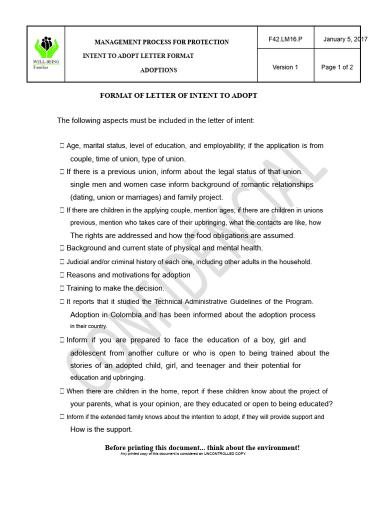 f42.lm16.p Letter of Intent To Adopt v1 | PDF | Adoption | Family