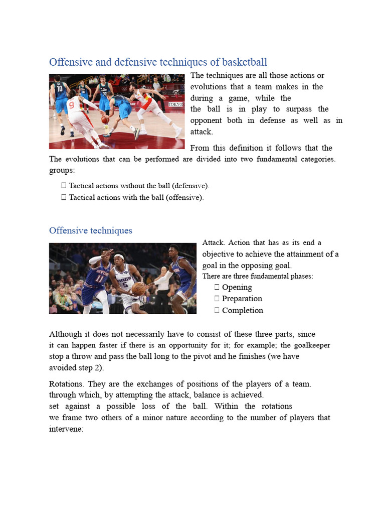 Offensive and Defensive Techniques of Basketball | PDF | Hand | Defender (Association Football)