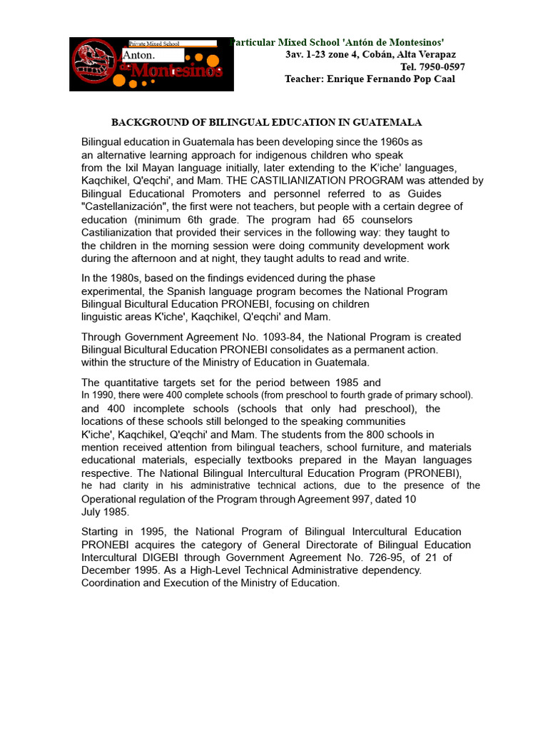 Background of Bilingual Education in Guatemala | PDF | Multilingualism ...