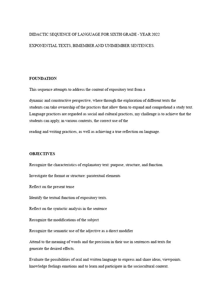 Didactic Sequence of Language For Sixth Grade B - Year 2022-1 | PDF ...