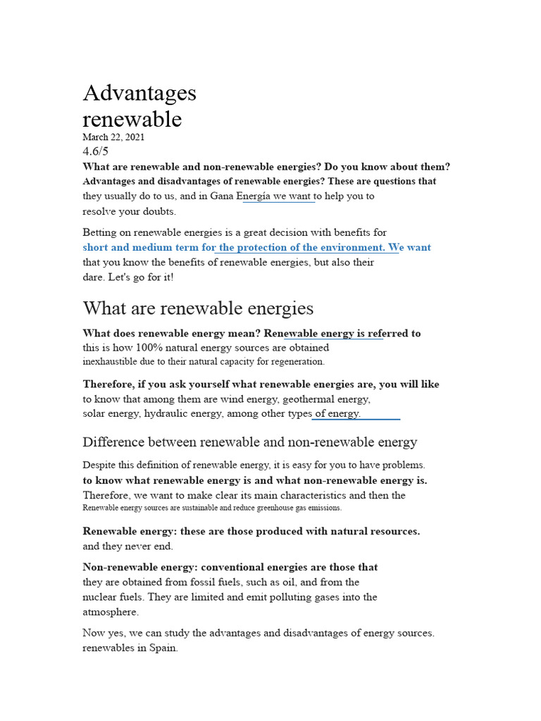 Advantages and Disadvantages of Renewables | PDF | Renewable Energy ...