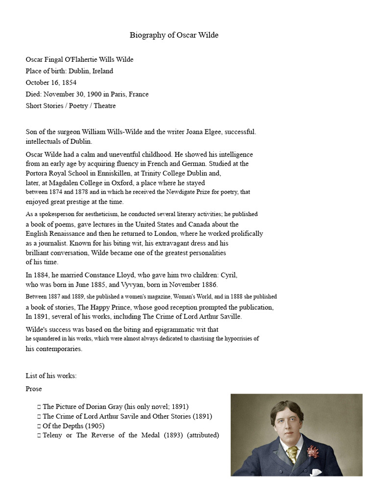 Biography of Oscar Wilde | PDF