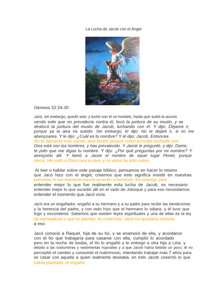 La Lucha de Jacob Con El Ángel | PDF | Jacob