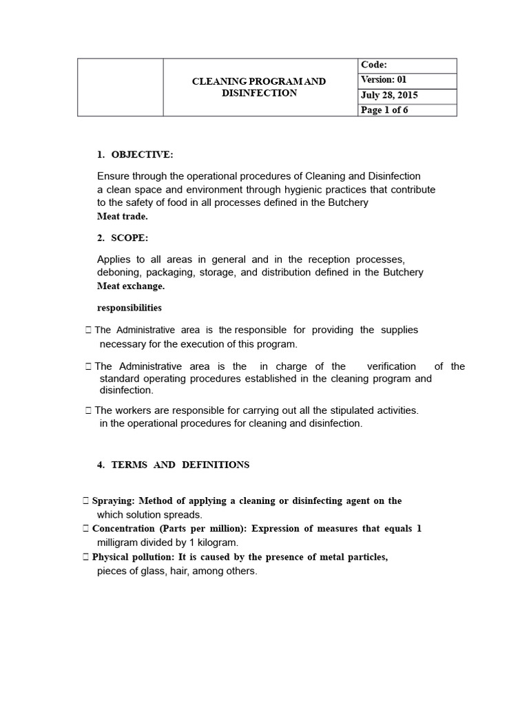 Cleaning and Disinfection Program | PDF | Disinfectant | Verification And Validation