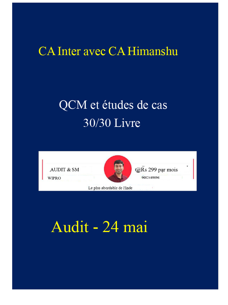 QCM et études de cas sur l'audit | PDF | Audit | Contrôle interne