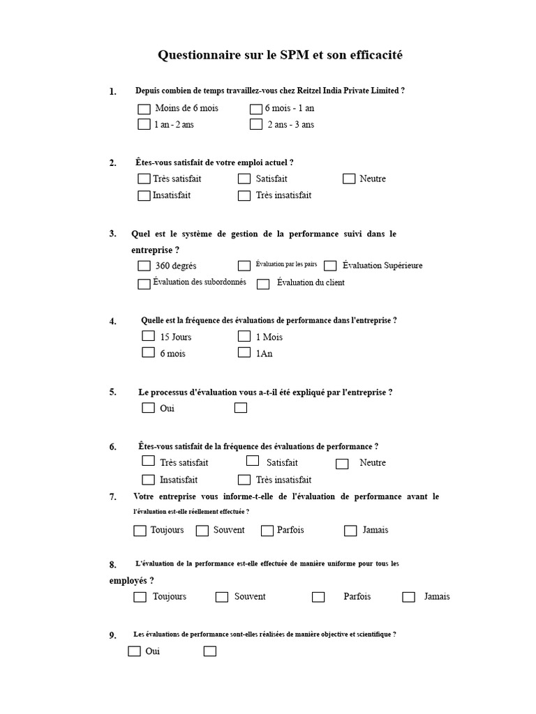 Questionnaire sur l'évaluation de performance | PDF