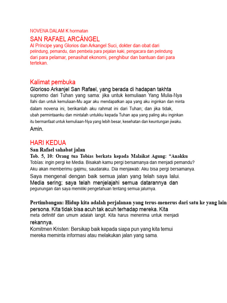 Doa Novena Santo Rafael | PDF