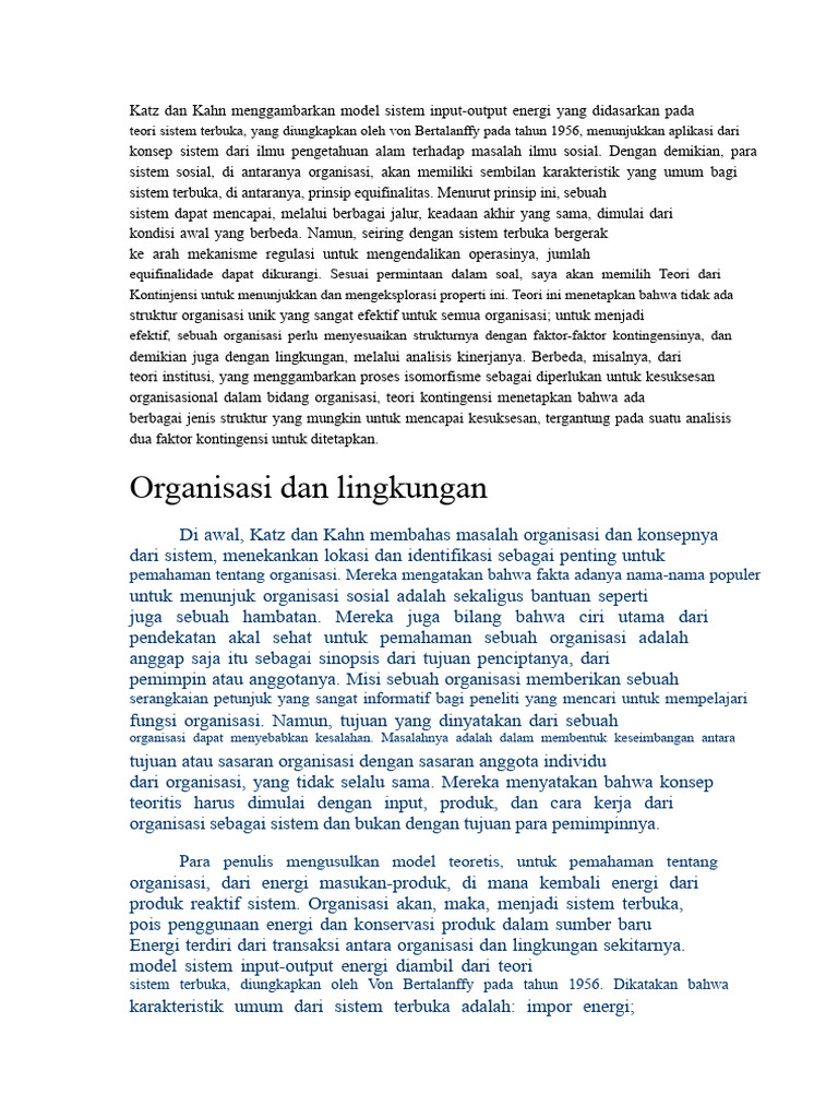 Katz Dan Kahn Mendeskripsikan Model Sistem Input | PDF