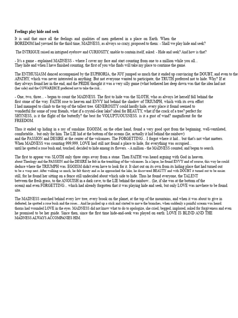 Feelings Play Hide and Seek | PDF