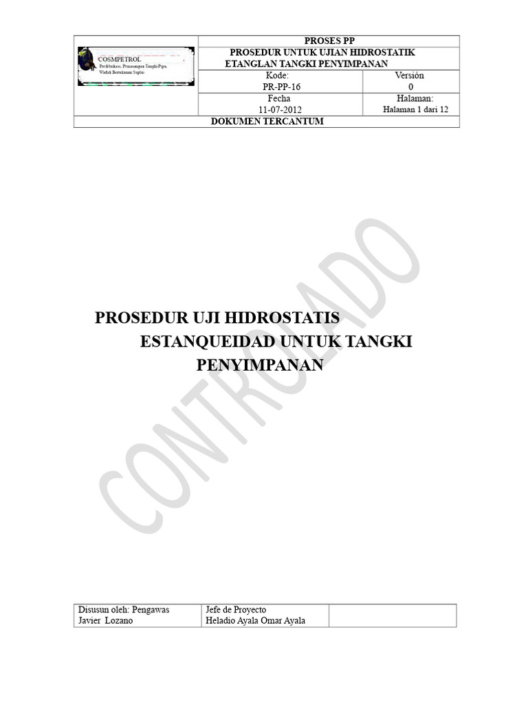 Prosedur Uji Kebocoran Pada Tangki Penyimpanan | PDF