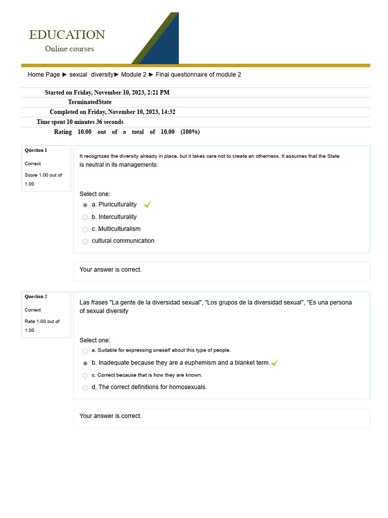 SEXUAL DIVERSITY Final Questionnaire Module 2 100 | PDF ...