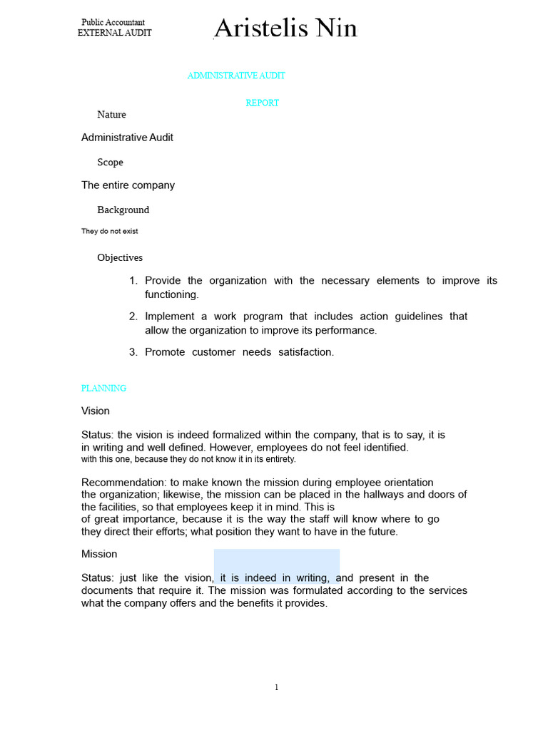 Example of Report in Administrative Audit | PDF | Audit | Leadership