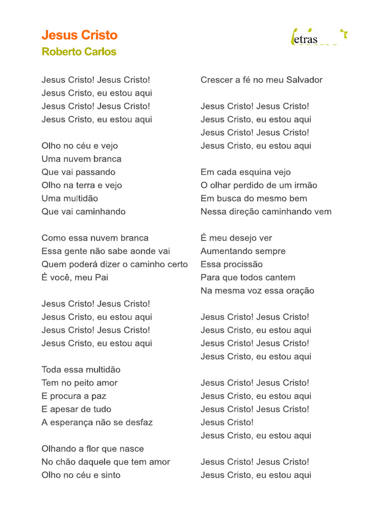 JESUS CHRIST - Roberto Carlos (Lyrics) | PDF