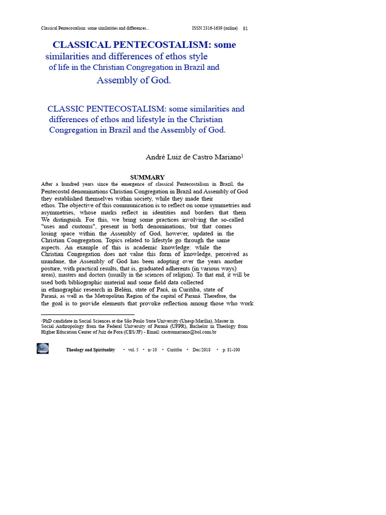 Differences Between Assembly and CCB | PDF | Pentecostalism