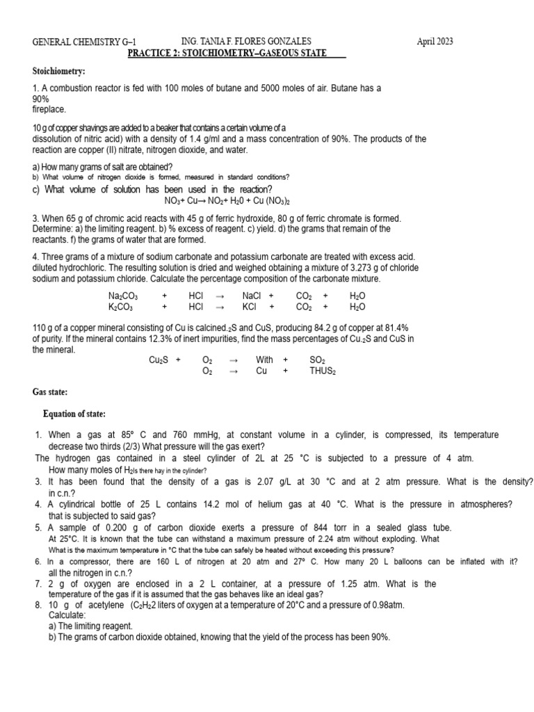 Stoichiometry and Gas Laws Practice | PDF | Stoichiometry | Nitrogen