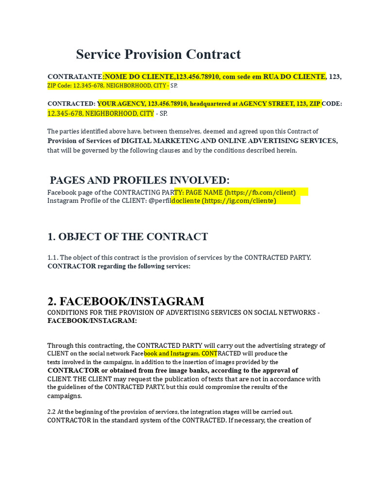 Digital Marketing Service Contract | PDF | Facebook | Employment