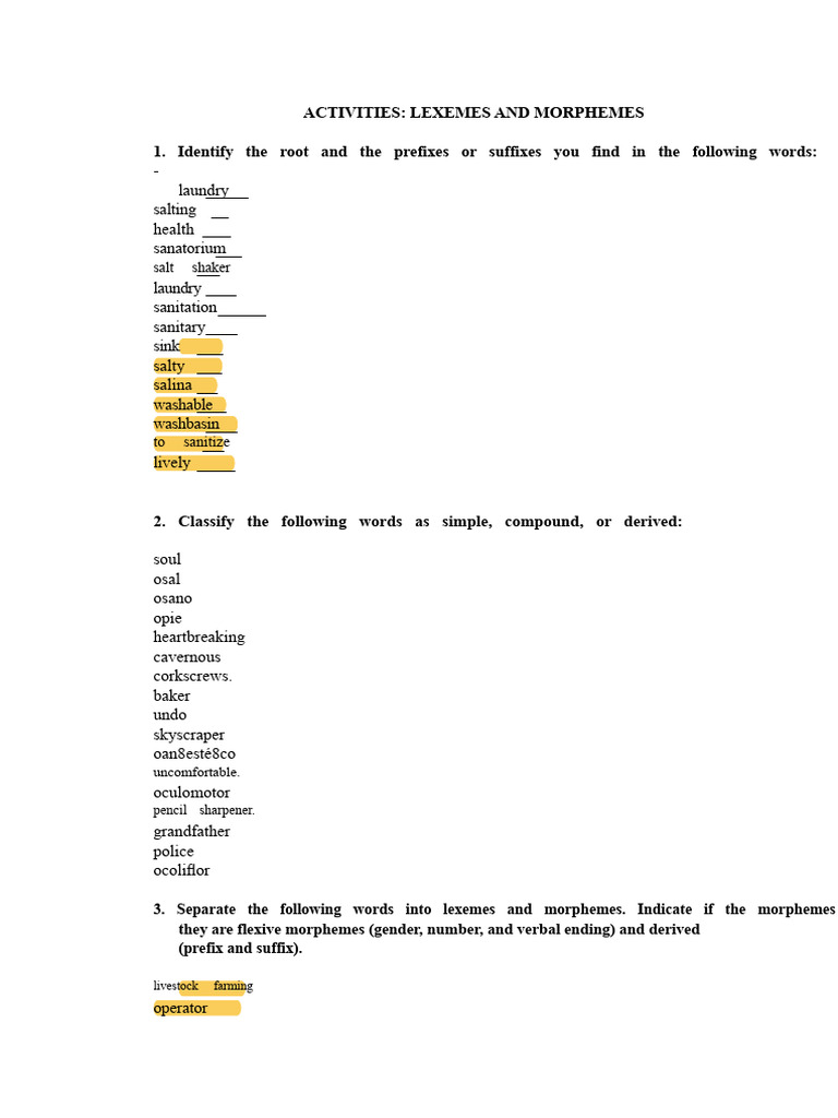 Morpheme Activity Exercises | PDF