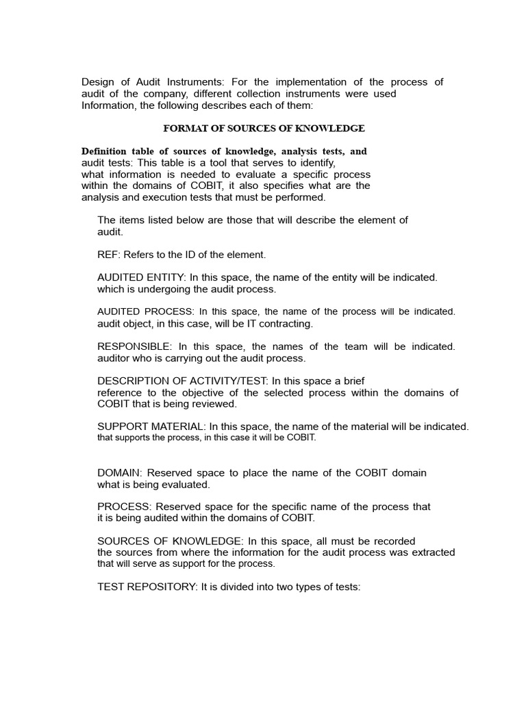 Audit Instrument Design for COBIT Processes | PDF | Audit | Risk