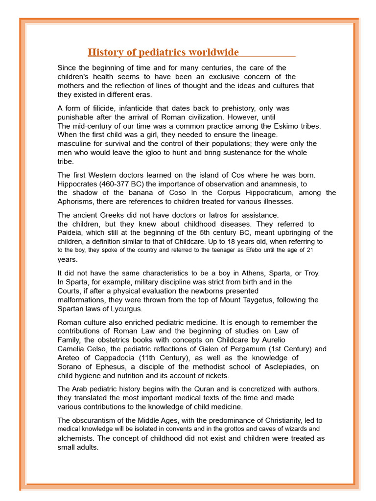 History of Pediatrics Worldwide | PDF | Medicine | Pediatrics