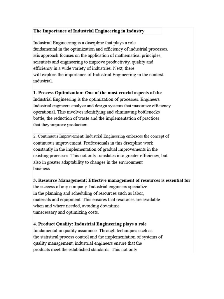 The Importance of Industrial Engineering in Industry | PDF | Industrial ...