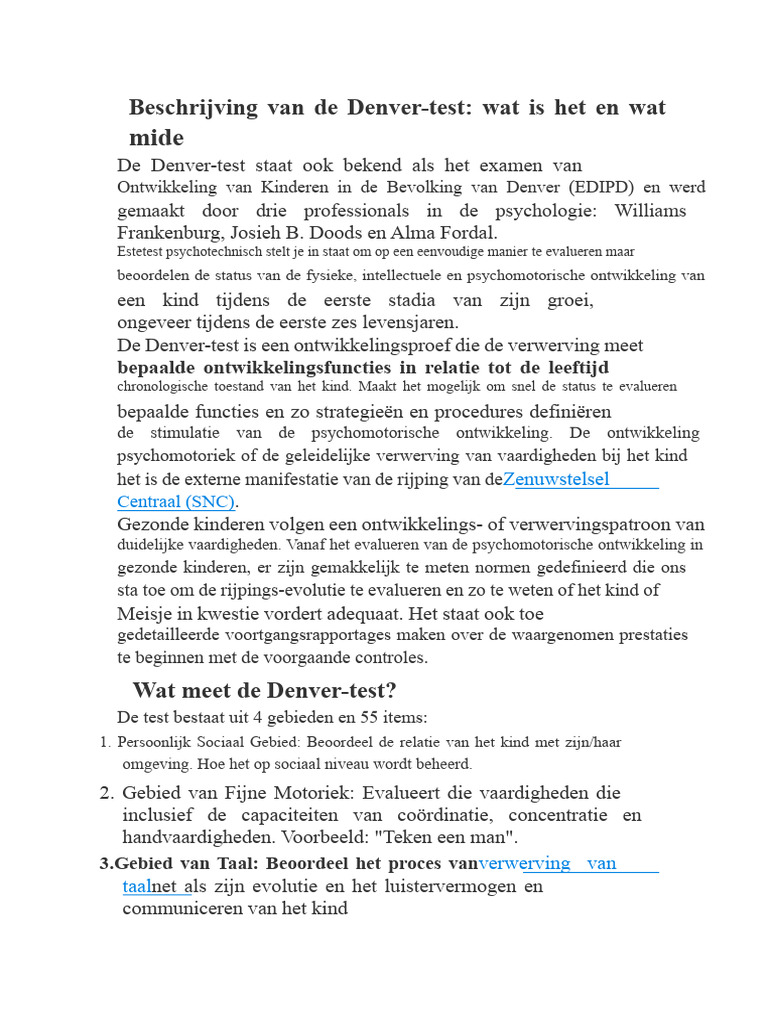 Beschrijving Van de Denver Test | PDF