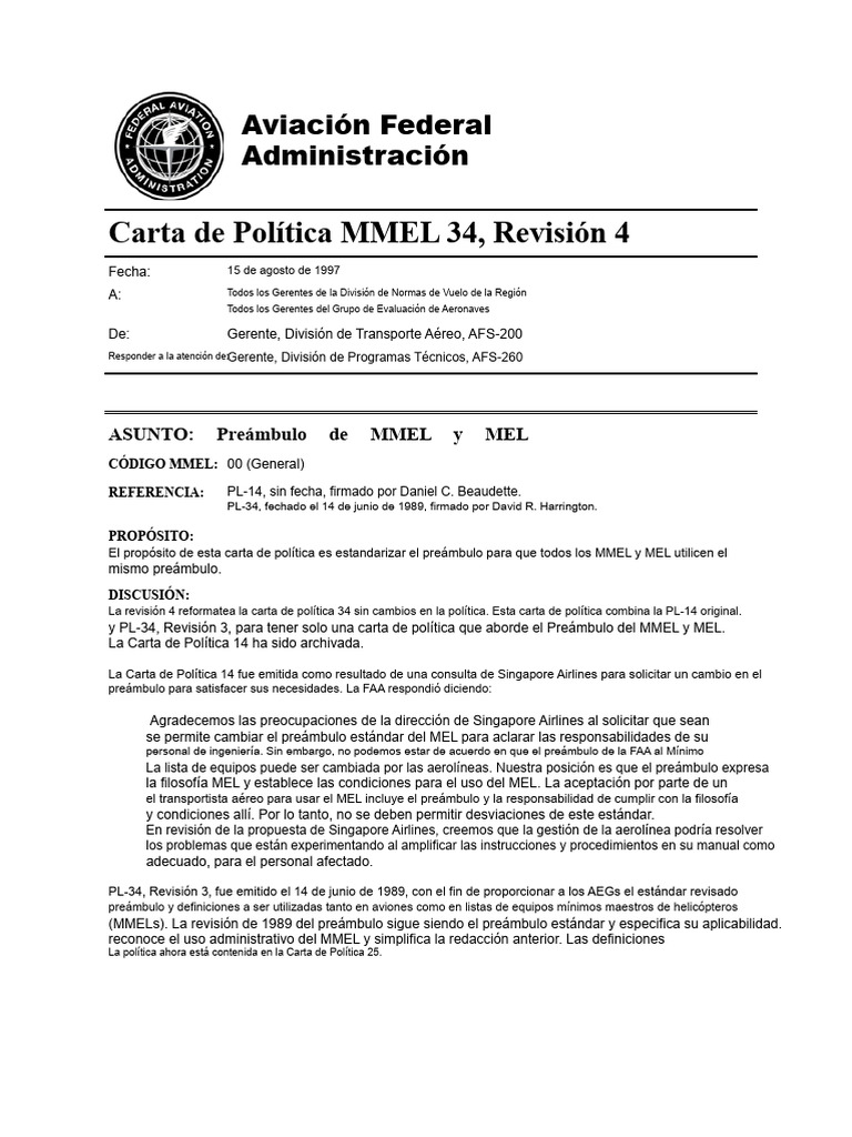 Carta de Política de La FAA PL-34 | PDF | Aeronave | Aviación