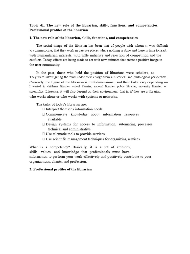 Topic 41. The New Role of The Librarian, Skills, Functions, and ...